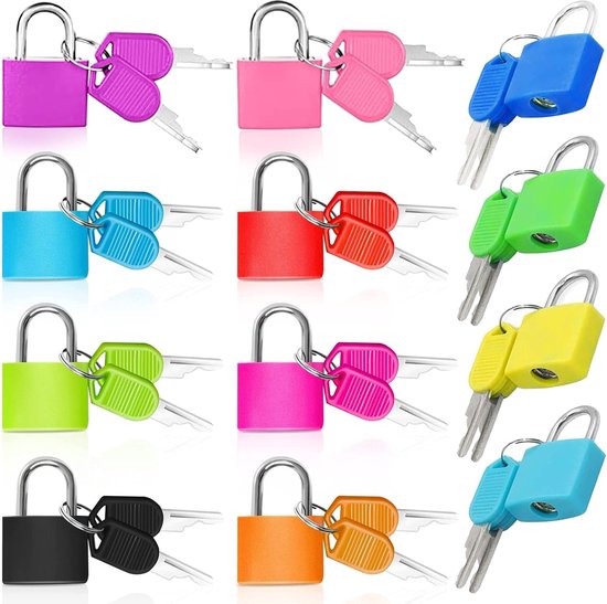 12 stuks kofferslot met sleutel, klein hangslot, metaal, mini ...