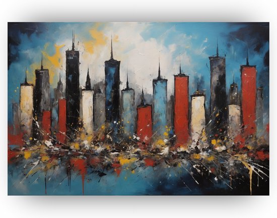 Skyline Jackson Pollock stijl - Skyline schilderijen canvas ...