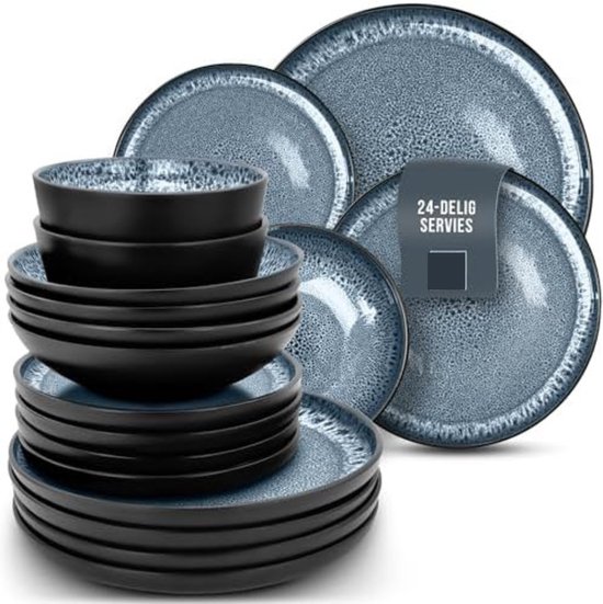 Bordenset 24 delig - Bordenset servies - Bordenset zwart | bol