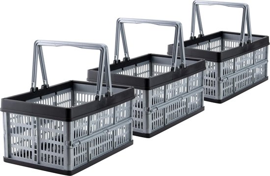 3 x klapbox met handvat - opvouwbaar van kunststof - boodschappenkist ...