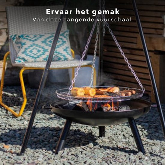 Cheqo® Vuurschaal Hangend met Grilrooster - Driepoot Model - Staal ...
