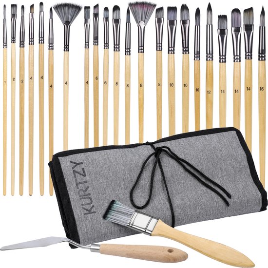 Kurtzy 24 Stuks Artiesten Verfkwasten Set met Etui - Nylon Haar Kwasten ...