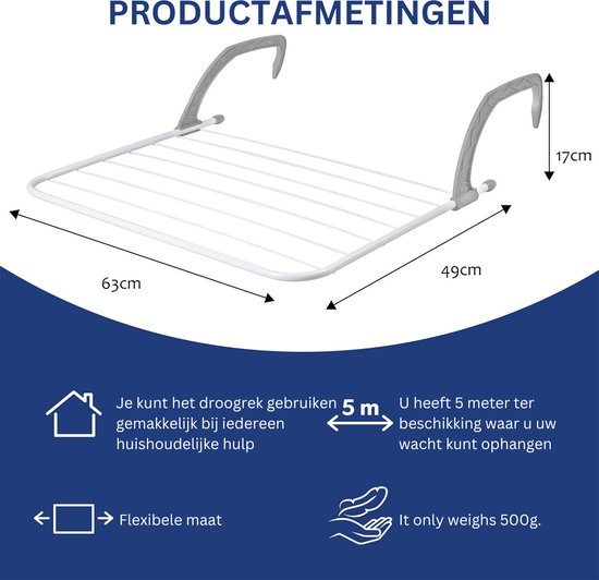 Droogrek Radiator - Handdoekhouder Radiator Met 5 Meter Drooglijnlengte ...