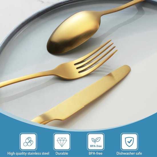 Gouden bestekset, 30-delige roestvrijstalen bestekset voor 6 personen ...