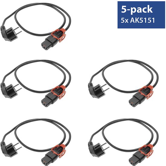 ACT Netsnoer CEE 7/7 male (haaks) - C13 IEC Lock+ zwart 2 m, EL332S, 5 ...