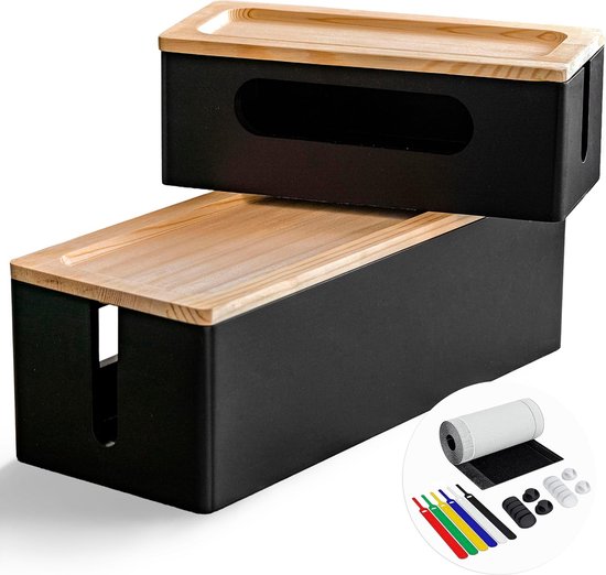 Set van 2 kabeldozen van grenenhout - 1 kleine kabeldoos als bureau ...