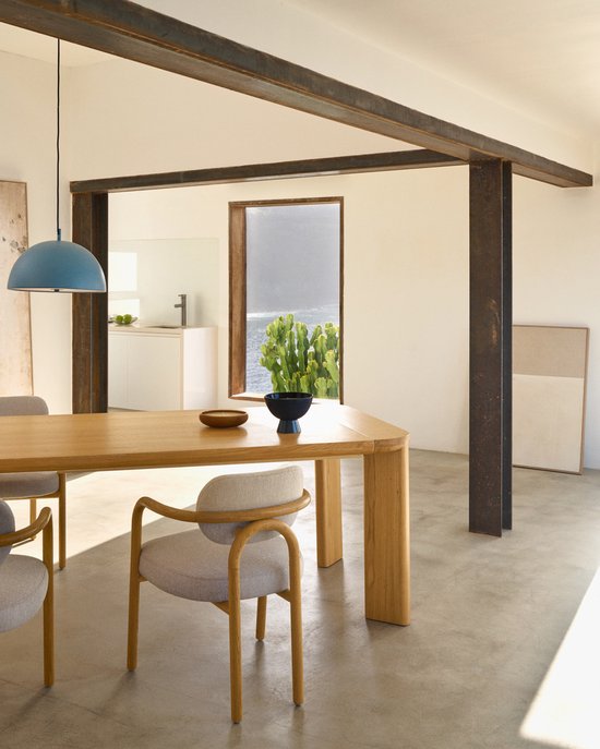 Kave Home - Beige Melqui-stoel in massief eikenhout met natuurlijke ...