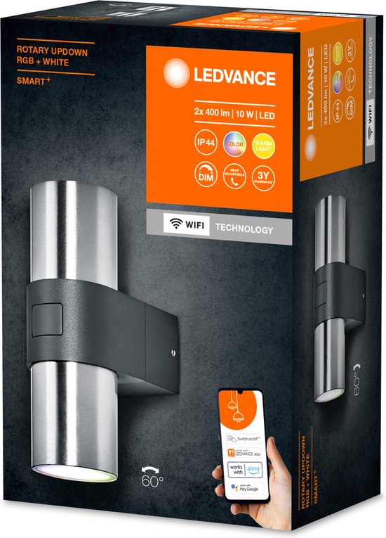 LEDVANCE SMART+ outdoor wifi wandlamp, 10W, 800lm, zilver, met warm wit ...