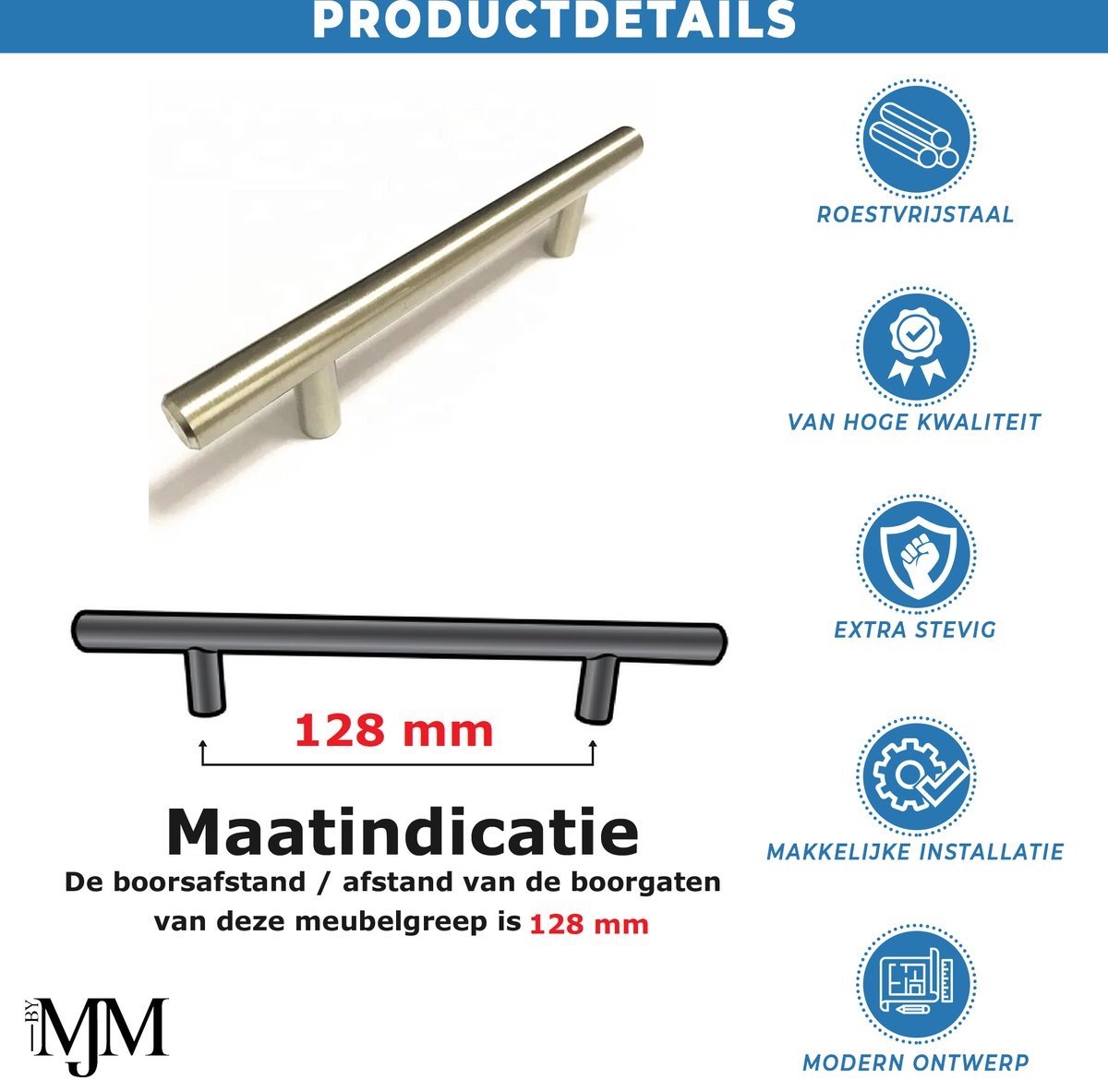 T-greep Rvs 200mm SET 10 stuks - Hartafstand 128mm - Rvs - Meubelgreep ...