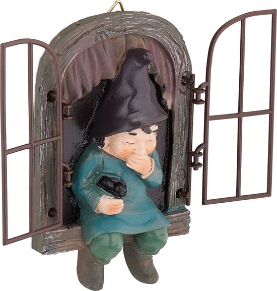 Relaxdays tuinkabouter met raam - boomdecoratie - tuinversiering ...