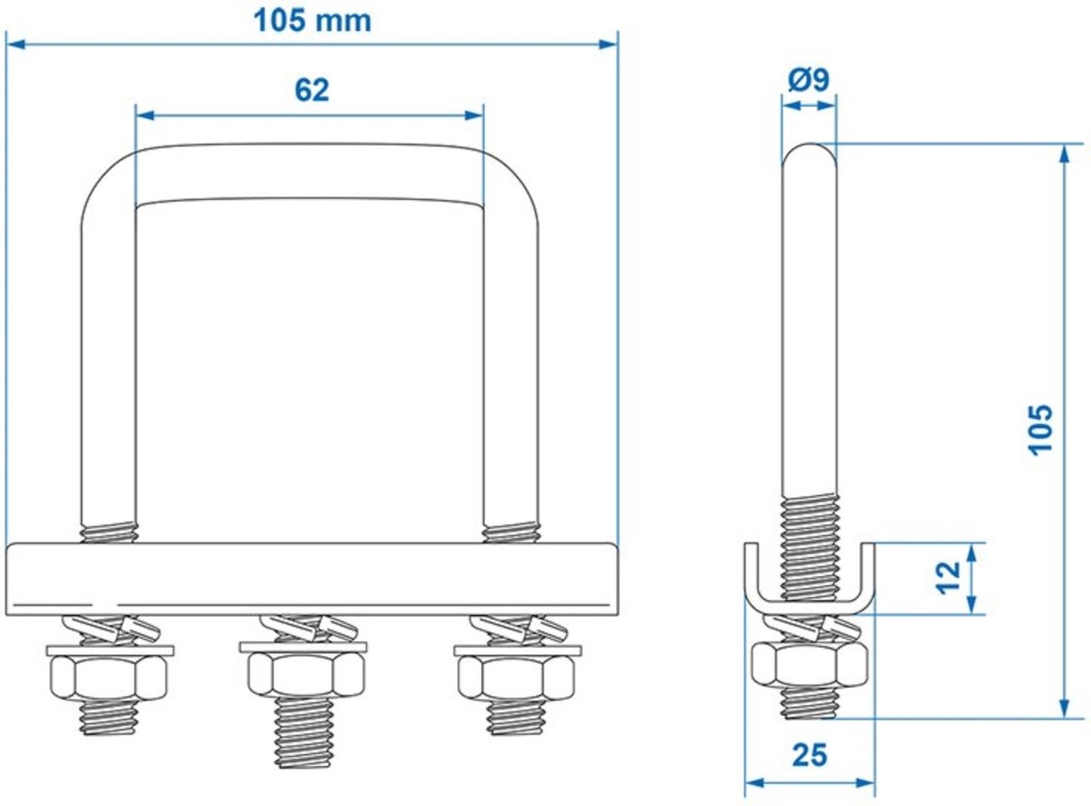 Pro Plus U-beugel voor Neuswielklem - Vierkant 60 mm - 2 stuks | bol