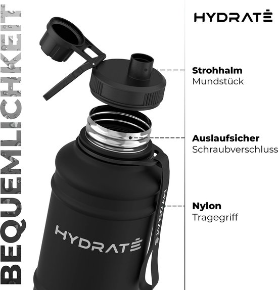 Hydrate® RVS Waterfles 1,3L - BPA-vrij - Met Draagriem en Lekvrije ...