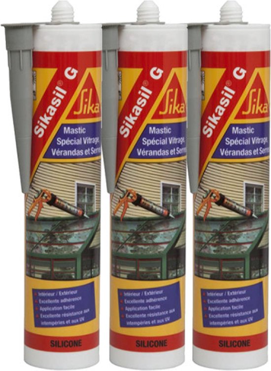 Set van 3 elastische siliconenkitten - SIKA Sikasil G - Grijs - 300ml ...