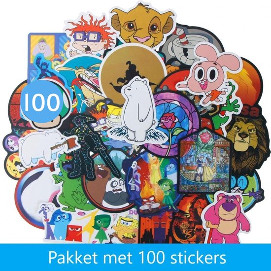 Mix met 100 stickers met cartoons, games, stripfiguren, sprookjes etc ...