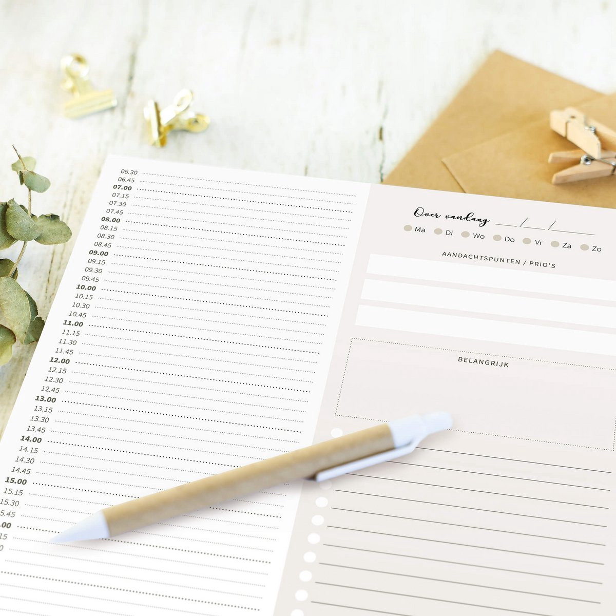 Dagplanner met Tijden - Plan Je Dag - Dag Planner - Notitieblok - A4 ...