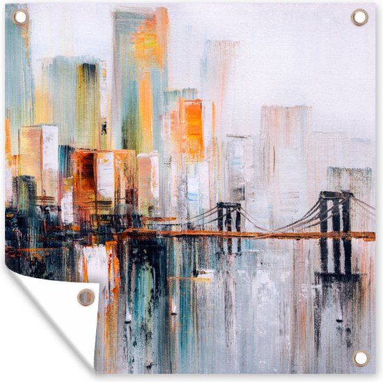 Tuin poster Olieverf - Schilderij - Skyline - Abstract - 200x200 cm - Tuindoek -... | bol