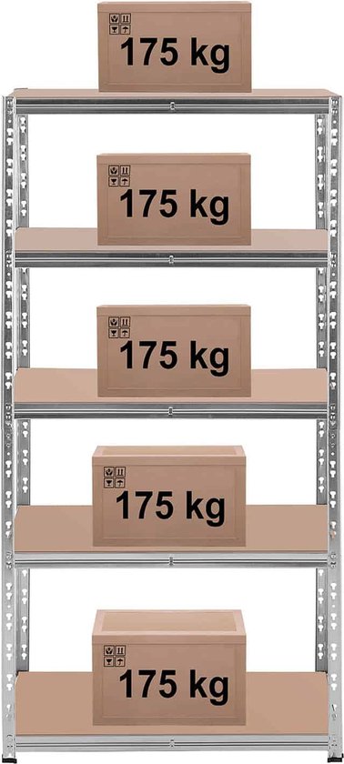 MSW Stellingkast - 90 x 60 x 180 cm - voor 5 x 175 kg - Gris | bol.com