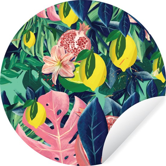WallCircle - Muurstickers - Behangcirkel - Bloemen - Fruit - Kleuren - 80x80 cm -... | bol