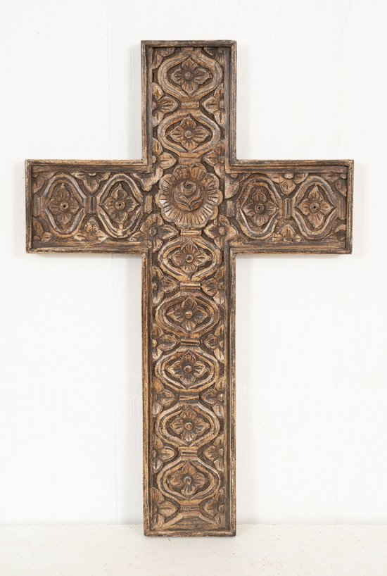 Houten kruis, Wanddecoratie met reliëf | bol.com