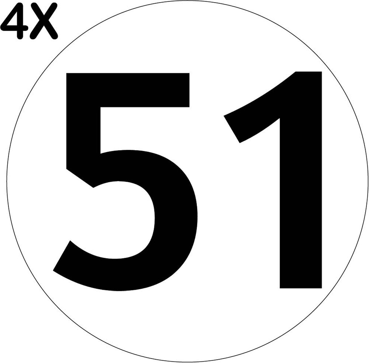 Containerstickers Huisnummer "51" - 25x25cm - Wit met Zwarte Cirkel ...
