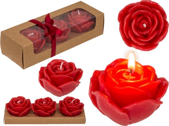 Rozen kaarsen - Rood - Set van 3 - Ca. 6 x 4 cm - Leuke kaarsen ...