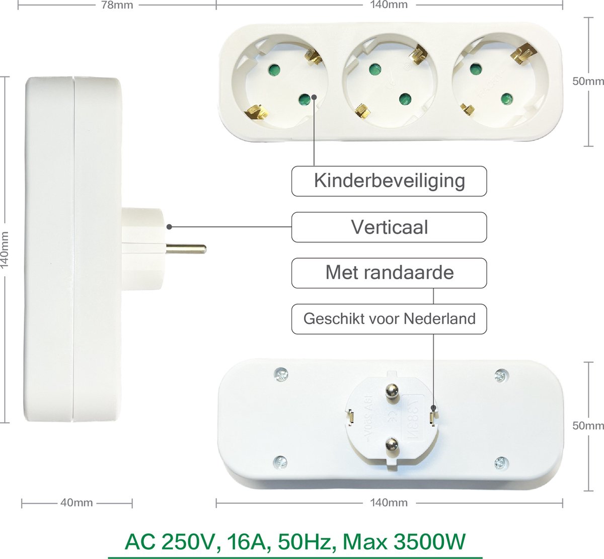 Colorful Sun® Stopcontact splitter - Verdeelstekker - Verticaal ...