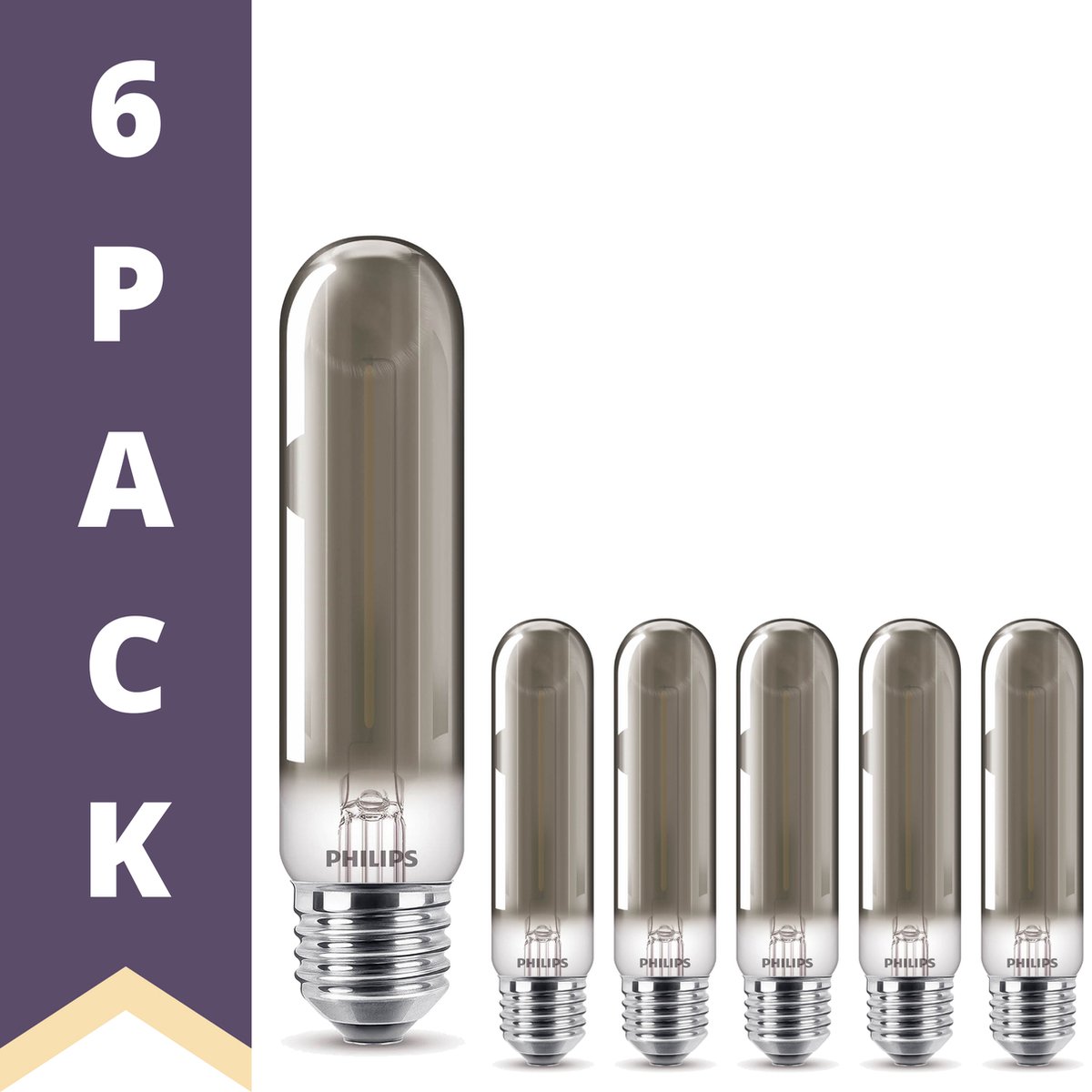 Philips LED Buislampen rookglas E27 - Warm wit licht - 2W (15W) - 6PACK ...