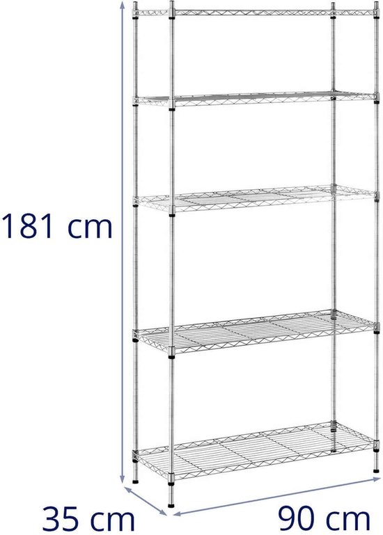 Royal Catering Opbergrek metaal - 35 x 90 x 180 cm - 150 kg - grijs ...