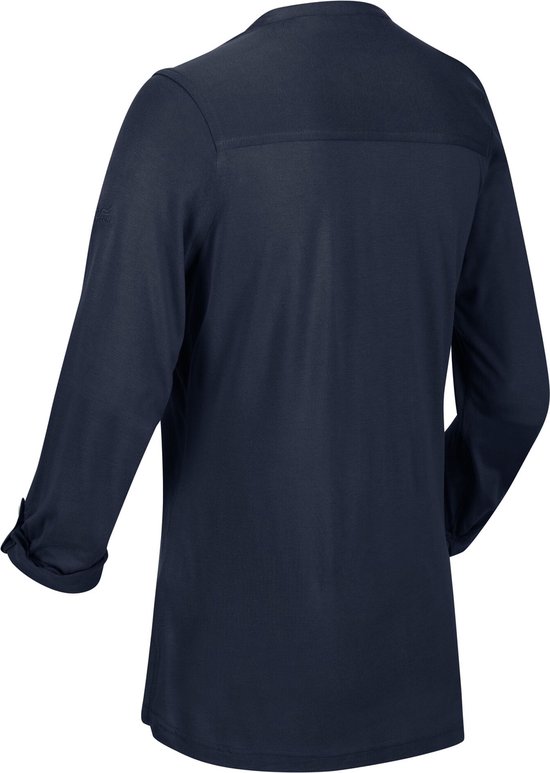Het Regatta Fflur II T-shirt met omvouwbare mouwen - dames - V-hals - knopenlijst - Marine | bol