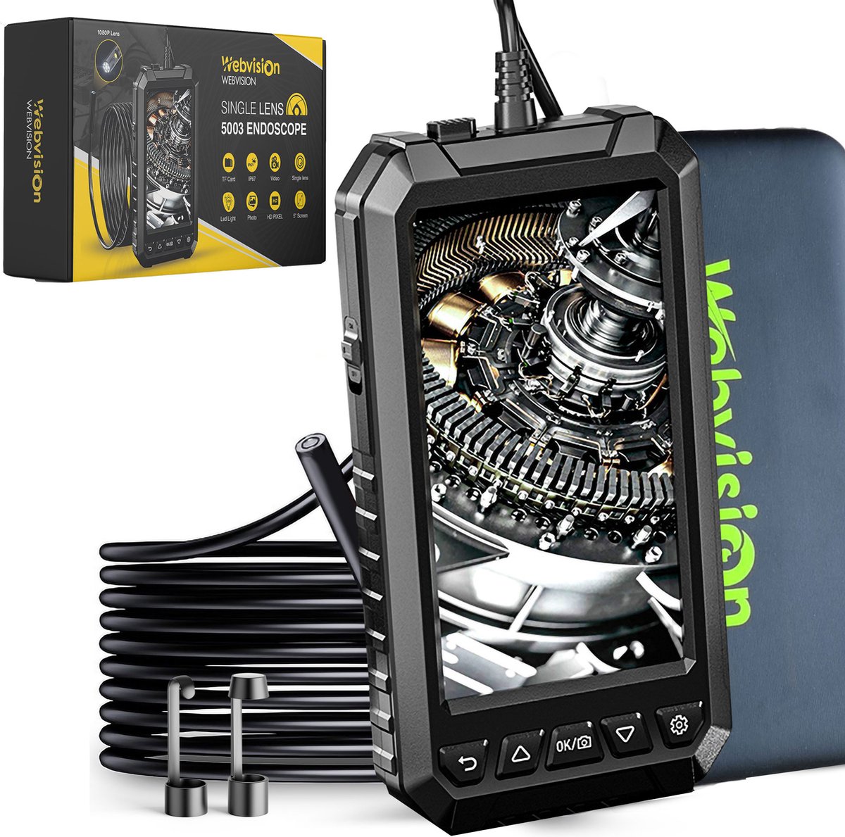 Endoscoop Camera HD Inspectiecamera 5M – 5.0” Scherm – Luxe opbergtas ...