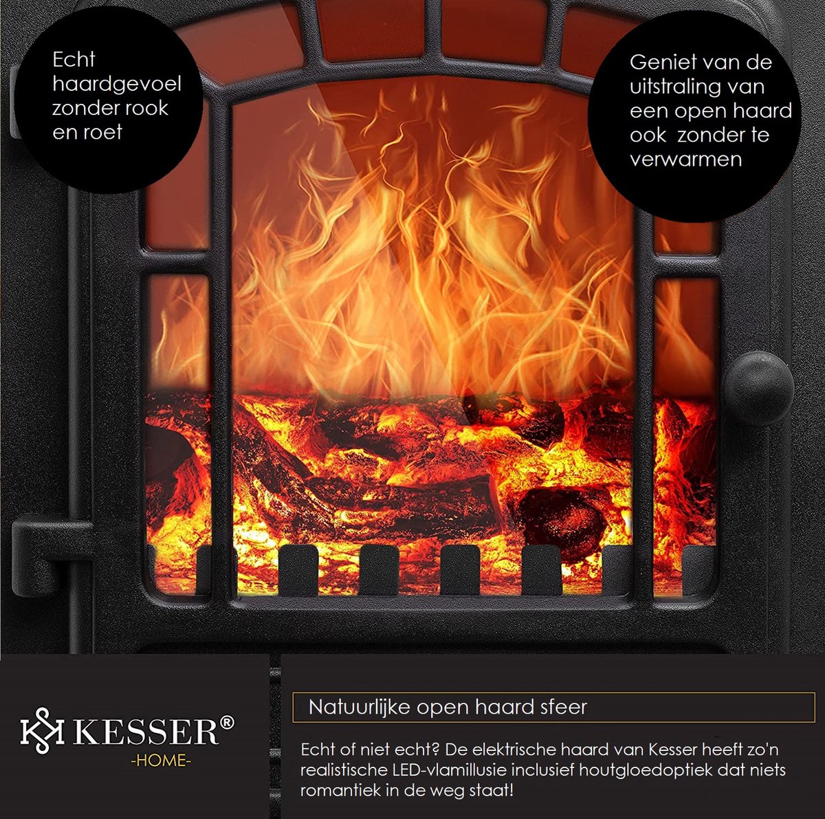 Elektrische open haard met ventilatorkachel en afstandsbediening - 2000 ...