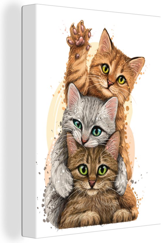 Canvas - Illustratie - Kittens - Katten - Dieren - Tekening - Canvas ...