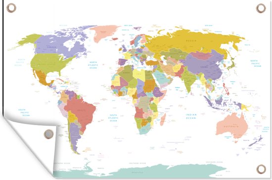 Tuinposter - Tuindoek - Tuinposters buiten - Wereldkaart - Topografie ...