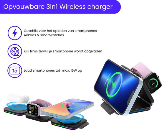 Cless® 3-in-1 Draadloze Oplader (15W) – Geschikt voor Qi Smartphones ...