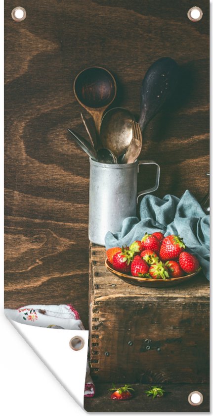 Affiche de jardin Rustique - Fruit - Ustensiles de cuisine - Fraise ...