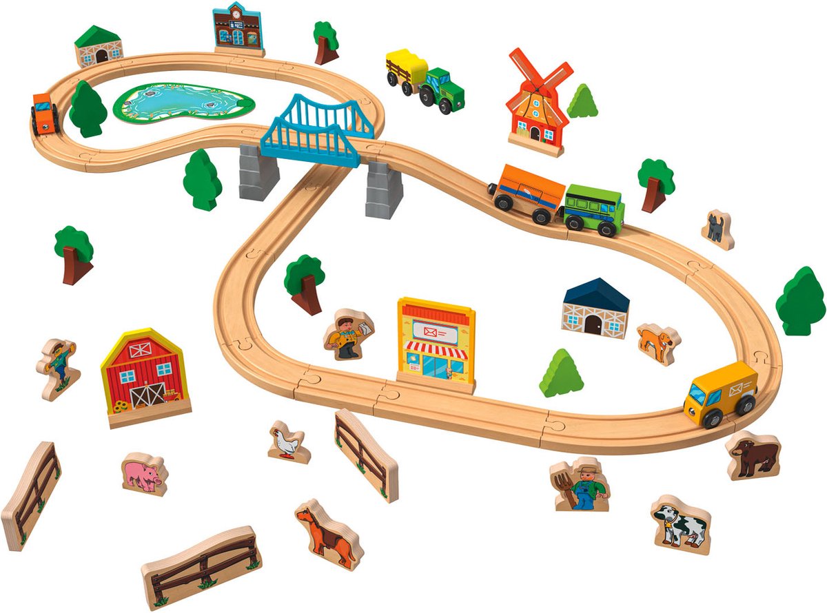 Houten treinbaan - Boerderij - 57 stuks - Playtive - Treinbaan - Hout - Treinbaanset -... | bol.com