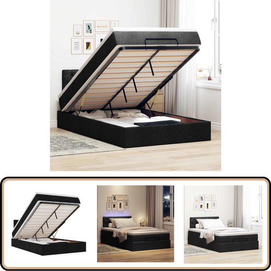 vidaXL Bed poef met matras en LED's 120x190 cm stof zwart | bol