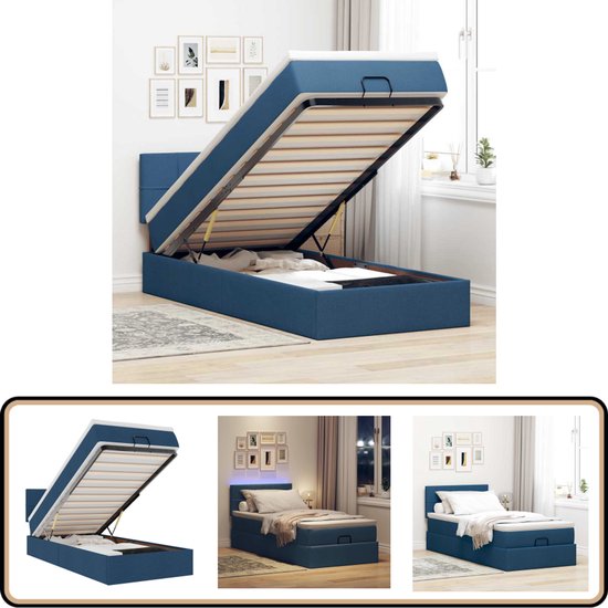 vidaXL Bed poef met matras en LED's 90x200 cm stof blauw | bol