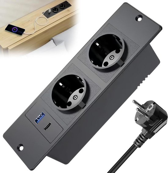 Verzonken stopcontact voor tafelblad: inbouwstopcontact met USB-A en PD ...