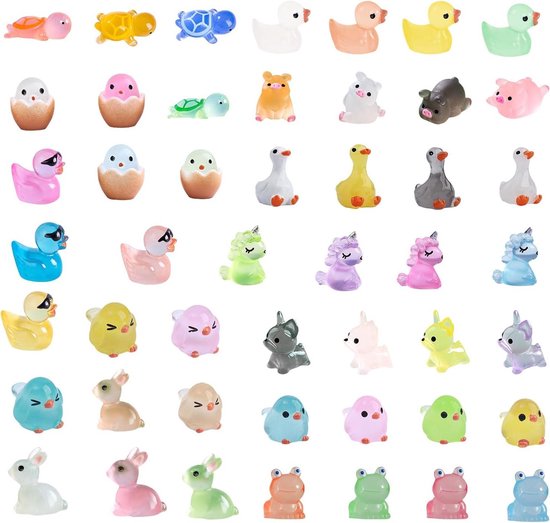 Luminous Mini Animal Figures Set of 48 - Waterproof Resin - Cute Small ...