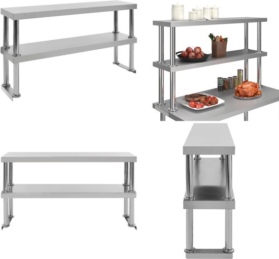vidaXL Verhoging voor werktafel 2-laags 120x30x65 cm roestvrij staal ...