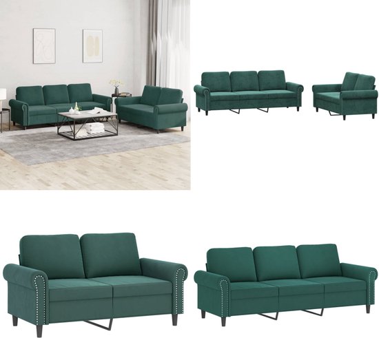 vidaXL 2-delige Loungeset met kussens fluweel donkergroen - Bankstel ...