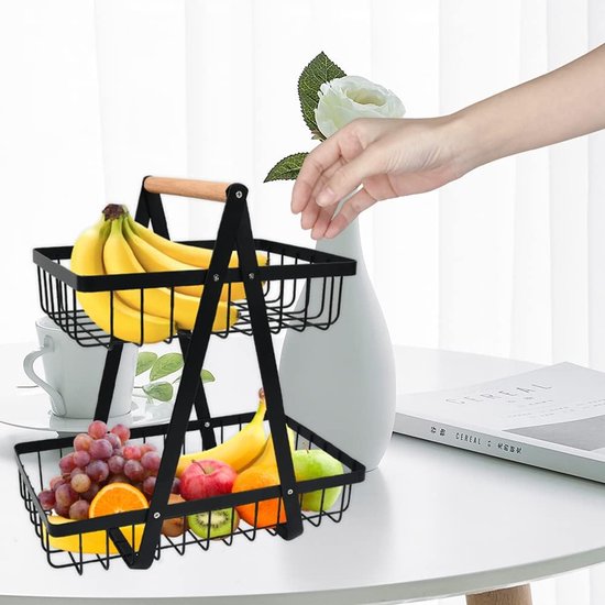 Metalen fruitmand met 2 niveaus - modern en praktisch - zwart | bol