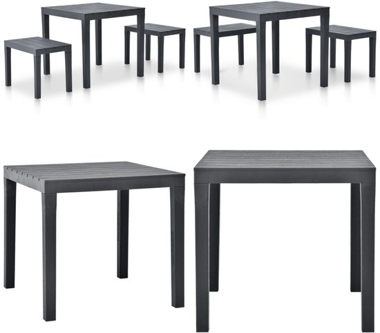 vidaXL Tuintafel met 2 banken kunststof antraciet - Tuinset - Tuinsets ...