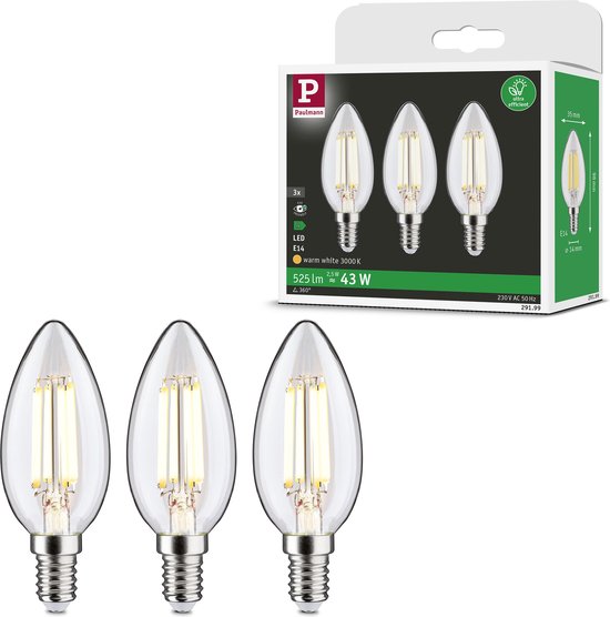Eco-Line Filament 230 V LED kaars E14 525lm 2,5W 3000K Helder | bol
