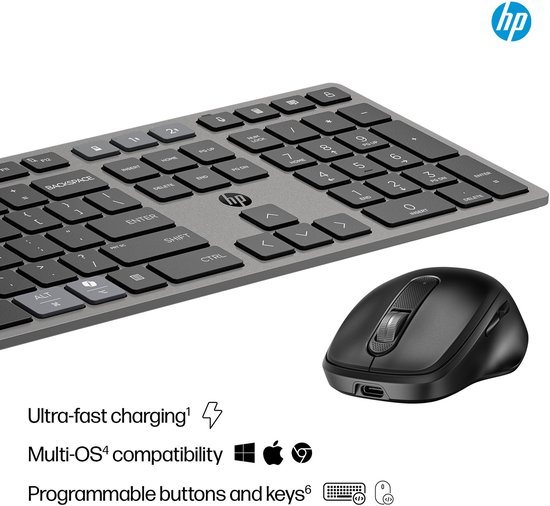 HP 720 - Draadloos Toetsenbord en Muis - Qwerty - Zwart - Snel opladen | bol