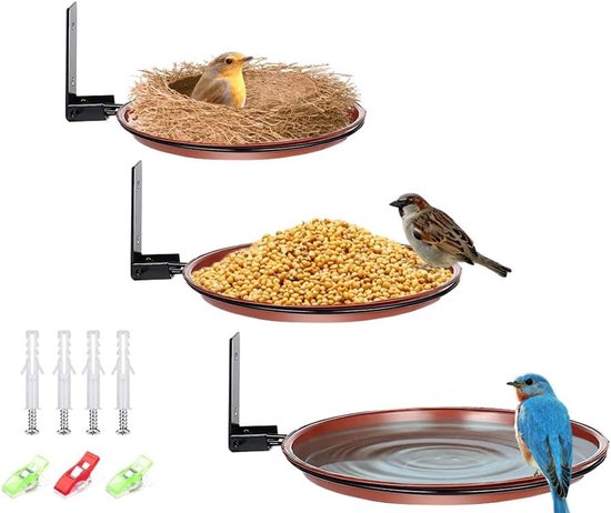 3-delige voederbak voor vogels, vogelbad voor de tuin, vogelbad met ...