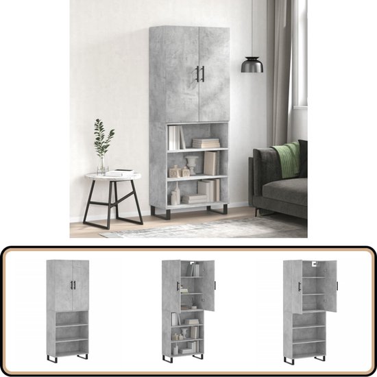 vidaXL Hoge kast - 69,5x34x180 cm - Betongrijs Hoge Kast - Opbergkast ...