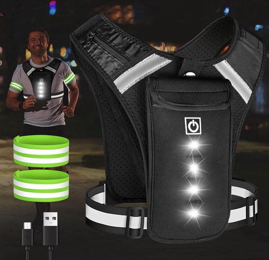 Running Phone Holder Vest - USB Oplaadbare LED Looplichten ...