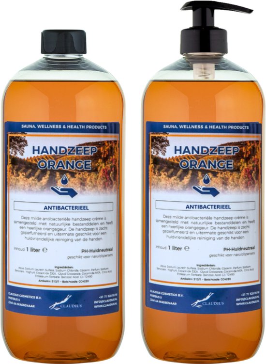 Handzeep Orange 1 liter - met gratis pomp - set van 2 stuks | bol